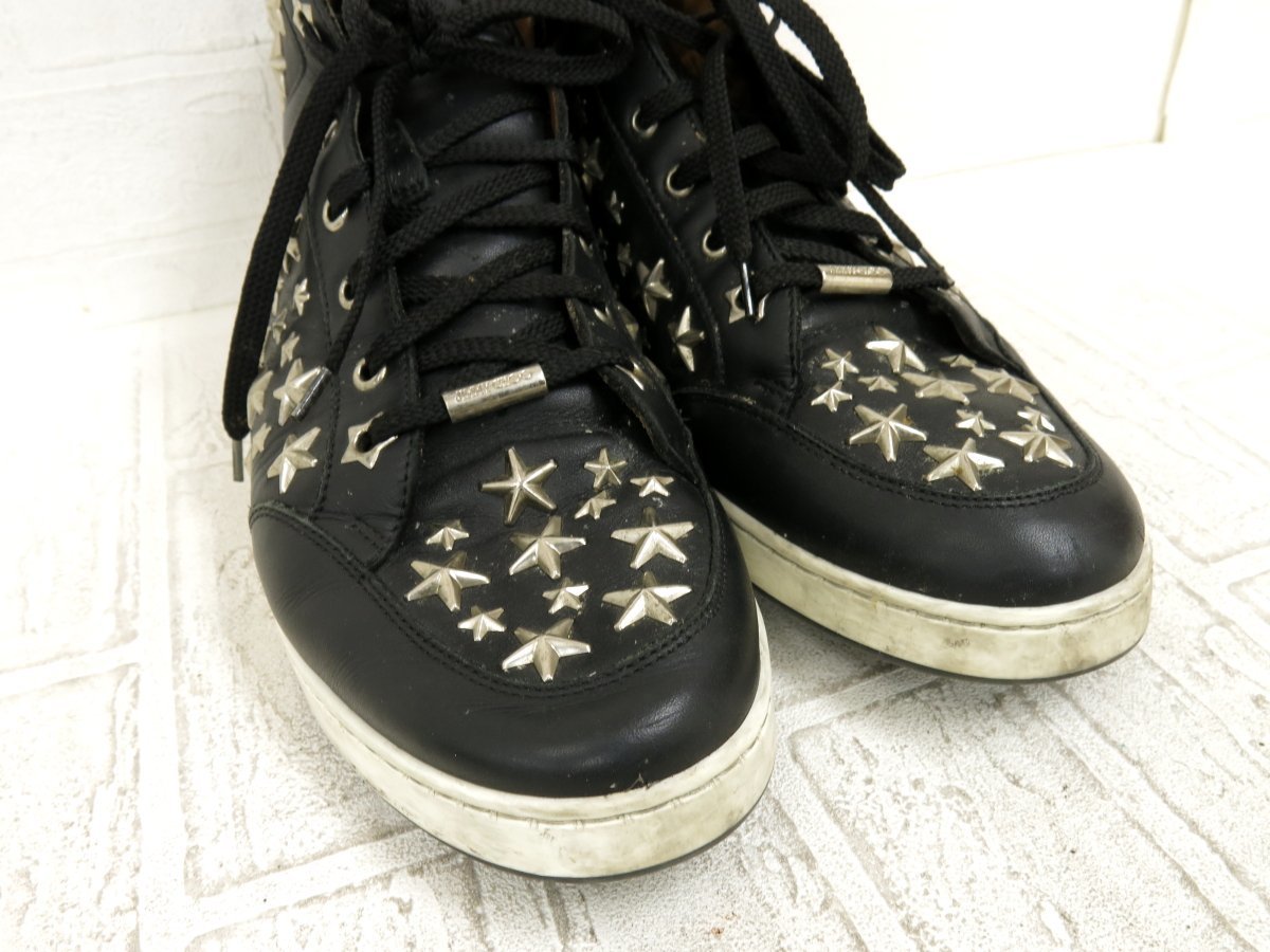 JIMMY CHOO ジミーチュウ メンズ スタースタッズ レザー 本革 ハイカット スニーカー ブラック SV金具 40サイズ A3820 ...