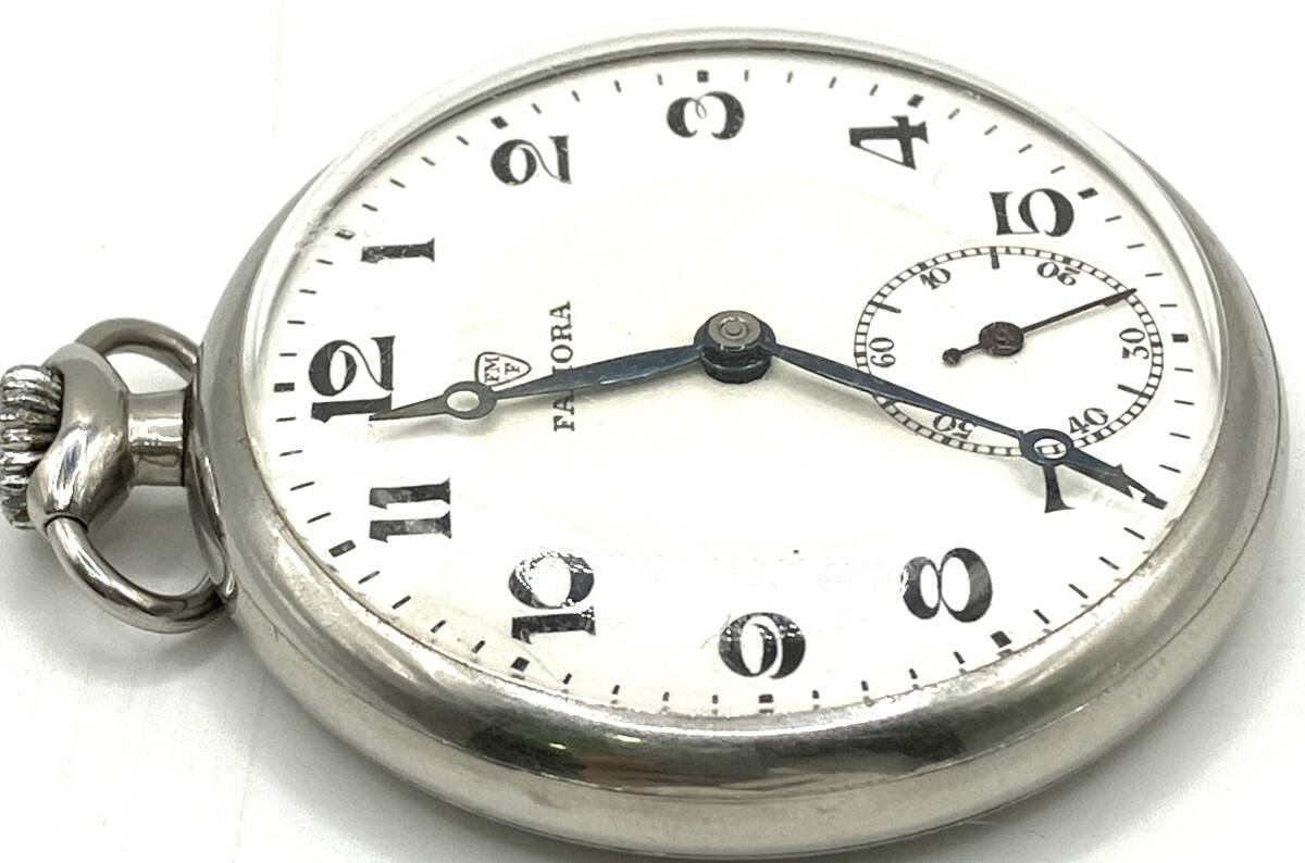 9257 FAMORA ファモラ 手巻き シルバー 白文字盤 FMT 15jewels 15石 機械式 懐中時計 アンティーク レトロ メンズ ...