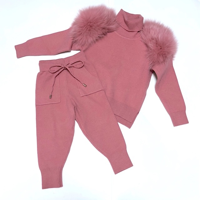 二点以上 2A48 Bobble Babies キッズ ベビー セットアップ ニット ファーショルダー 2-3才 パンツ 女の子 ピンク ...