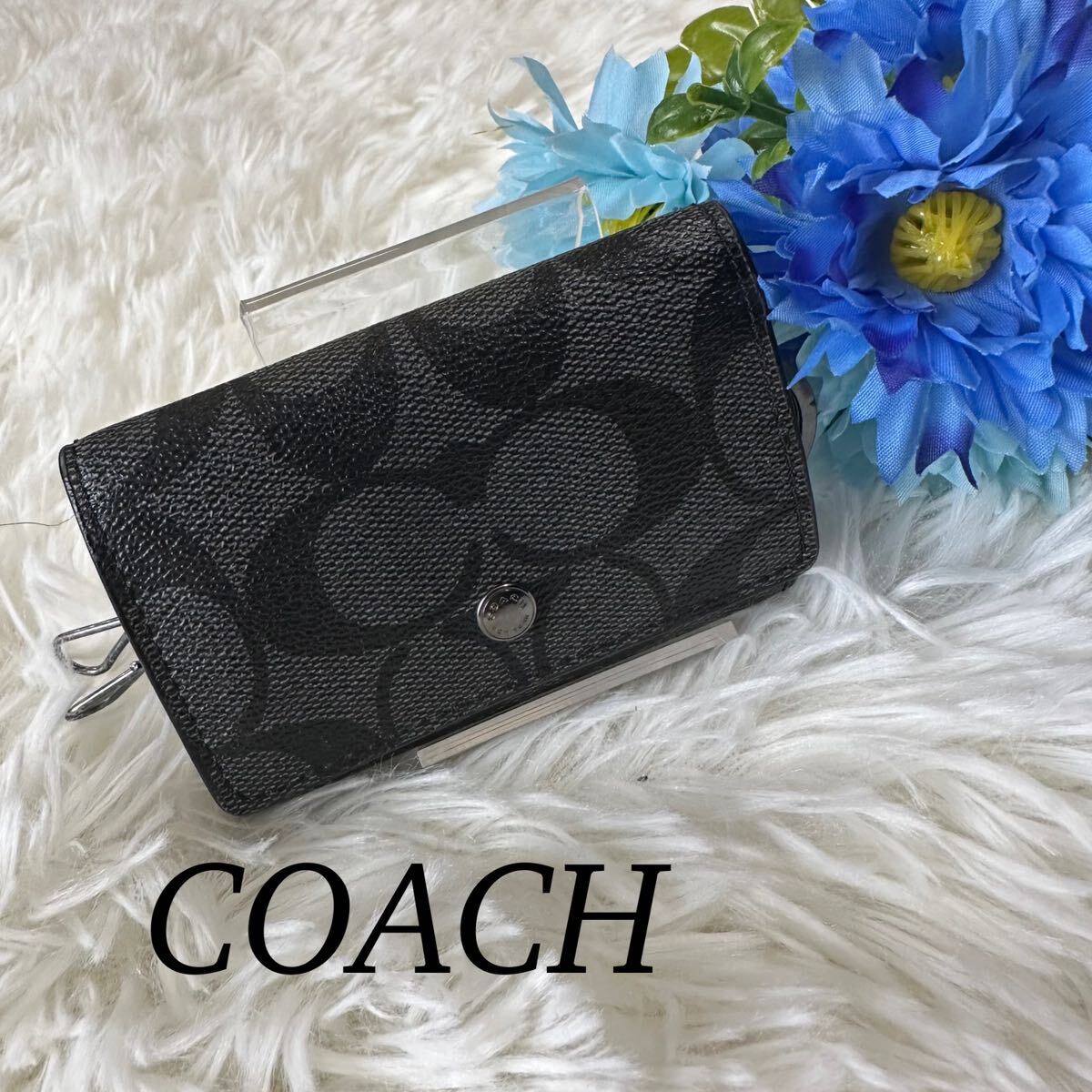 P14 COACH コーチ キーケース シグネチャー柄 F78675 PVCレザー 鍵2連 ブラック 黒 メンズ レディース(服飾小物)｜売買されたオークション情報、yahooの商品情報を ...