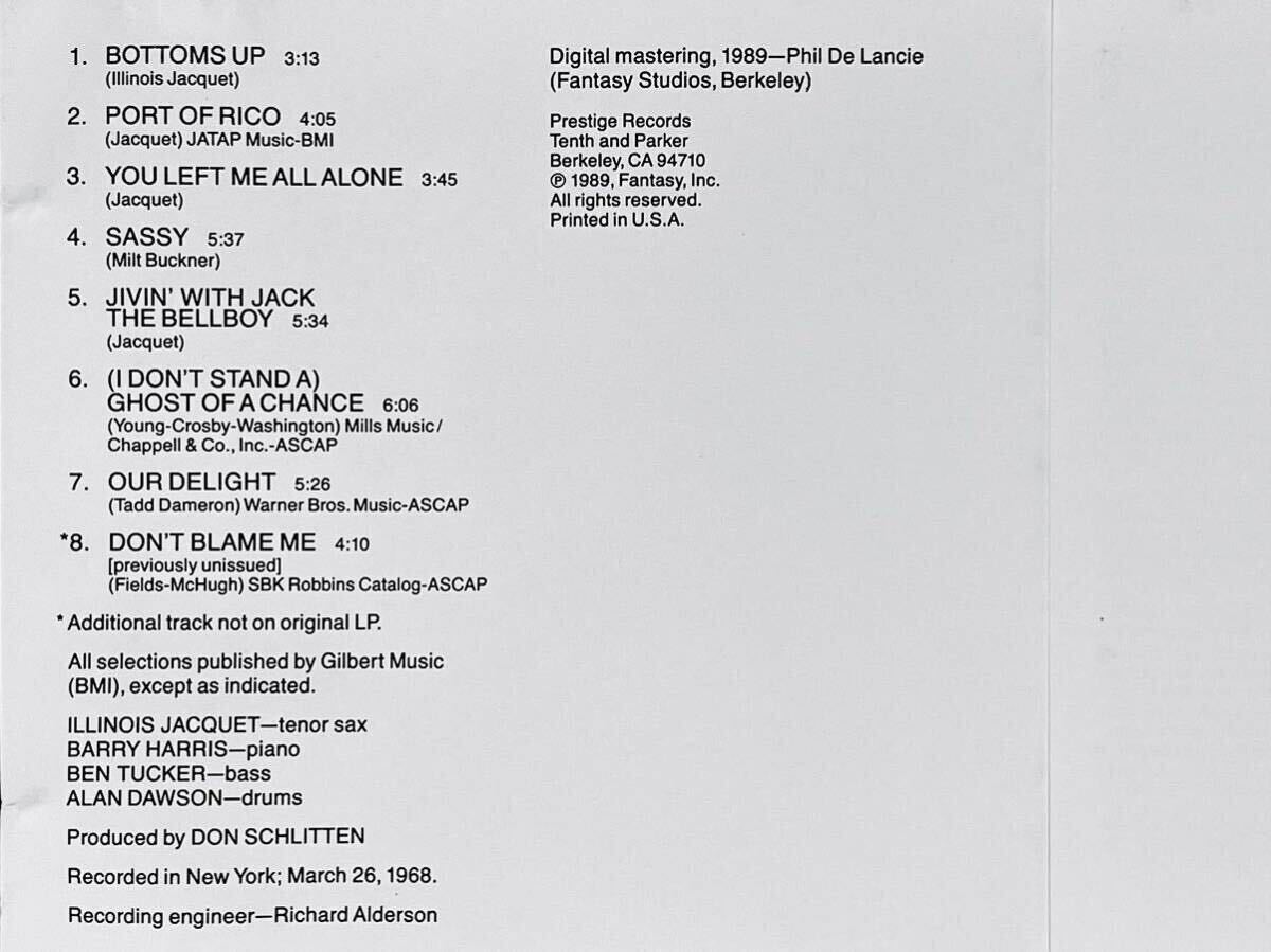 ILLINOIS JACQUET／ILLINOIS JACQUET ON PRESTIGE ：BOTTOMS UP／FANTASY PRESTIGE OJCCD-417-2／米盤CD／イリノイ ...