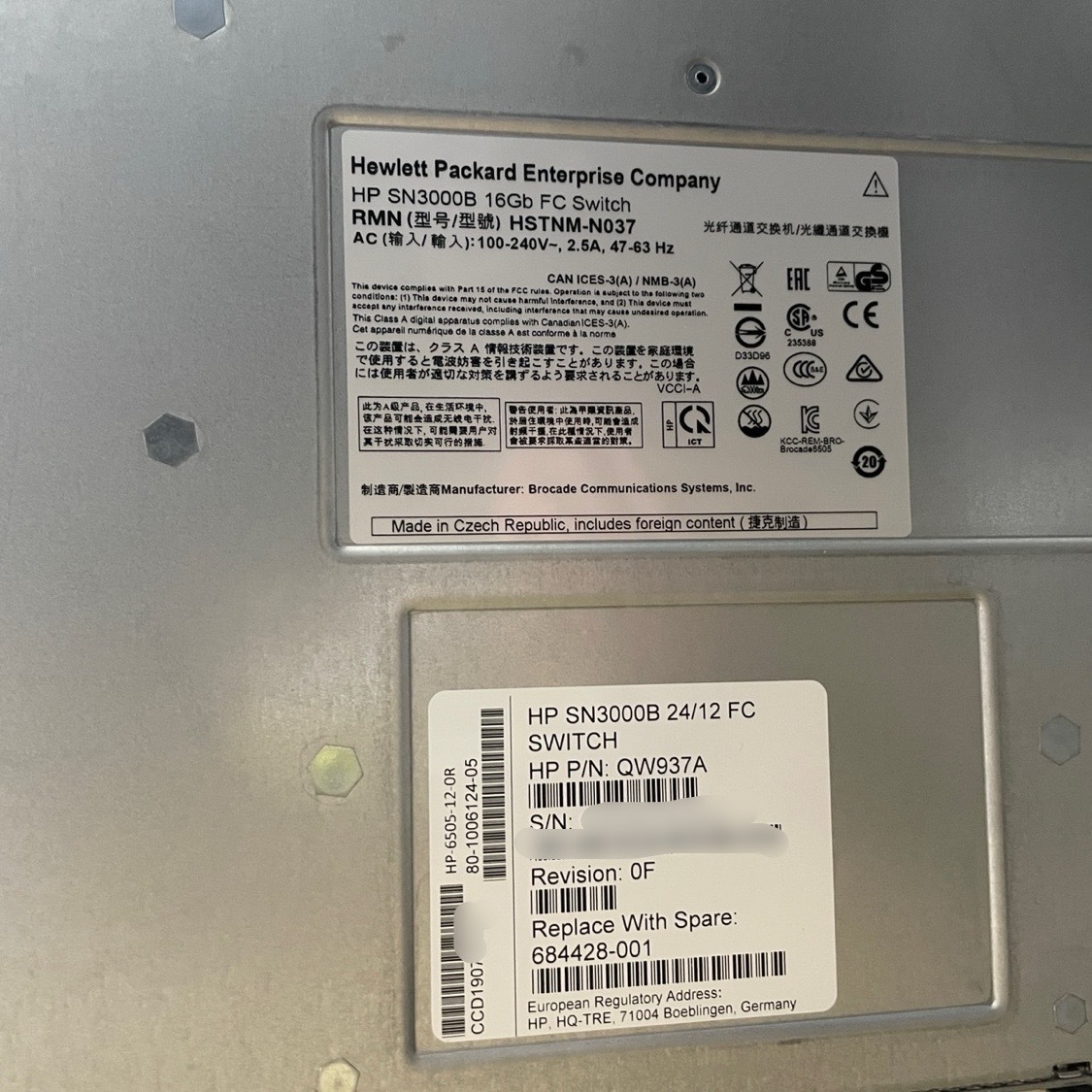 ヤ 〇854 通電OK HPE SN3000B 24/12 16Gb FC Switch QW937A HP-6505-12-0R ファイバー ...