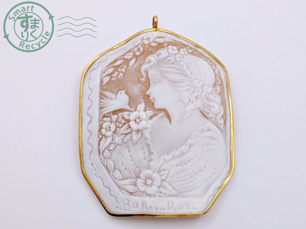 BF0606979 作家物 BOR ROS ブローチ 兼 トップ K18 枠付き 総重量約24.5g BORRIELLO ROSARIO ボリ ...