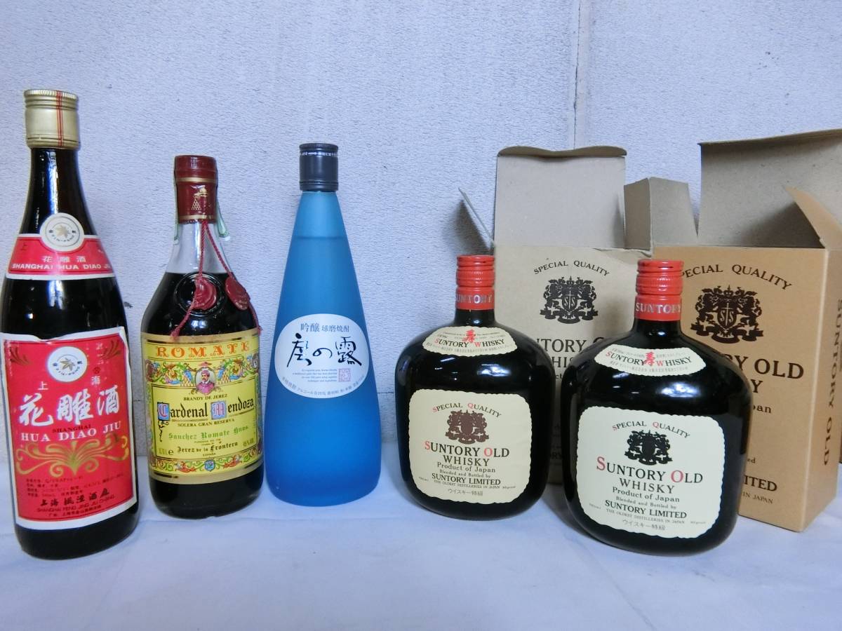 ⑪3 洋酒等 5点まとめて お酒 ブランデー サントリーオールド ROMATE ロマテ HUA DIAO JIU 球磨焼酎 房の露(日本 ...