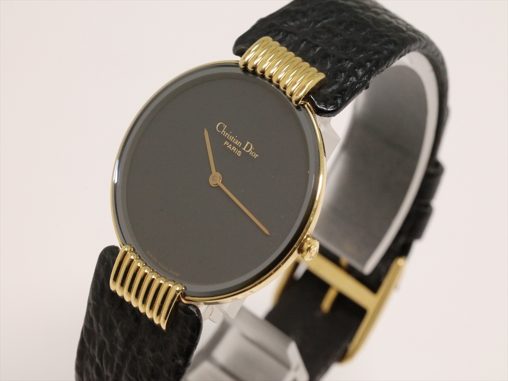 可動品 ディオール スイス製 ブラックダイヤル ラウンドフェイス レザーベルト QZ メンズ腕時計 K082(クリスチャン・ディオール)｜売買 ...