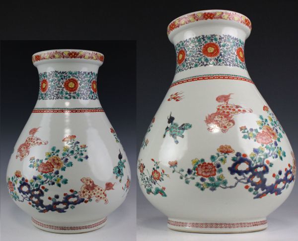 江戸期本歌 六代柿右衛門作 色絵獅子図 花瓶 特大36㎝ 置物 大作品 九州美術館展示品 保証 P122r(柿右衛門様式)｜売買された ...