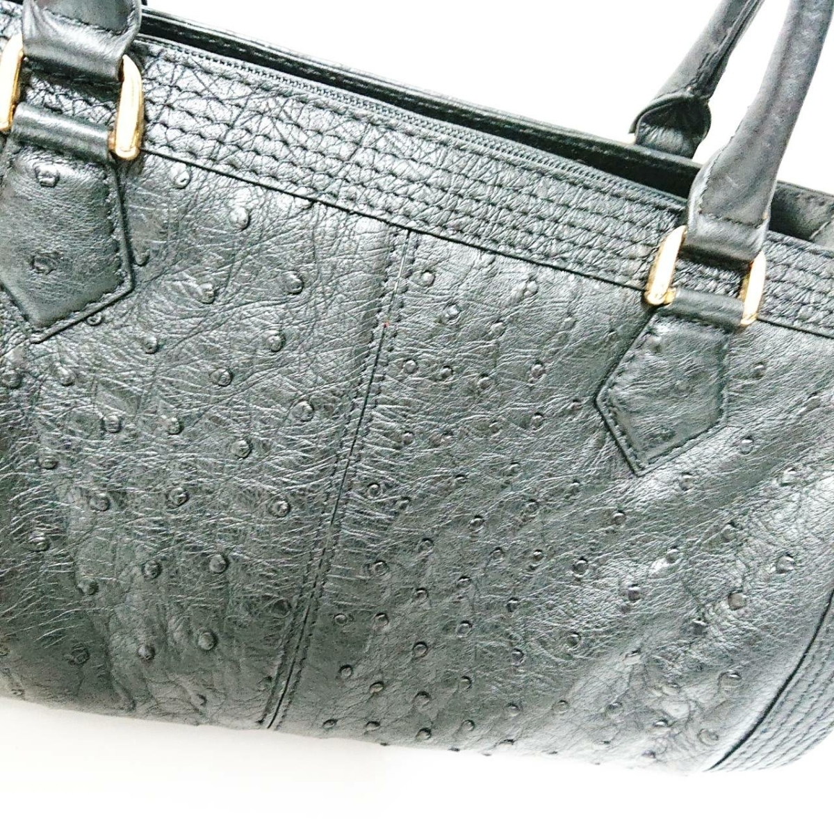 オーストリッチレザー 本革 ボストン型 ハンドバッグ レディース 鞄 婦人 黒 ブラック BA23(オーストリッチ)｜売買されたオークション ...