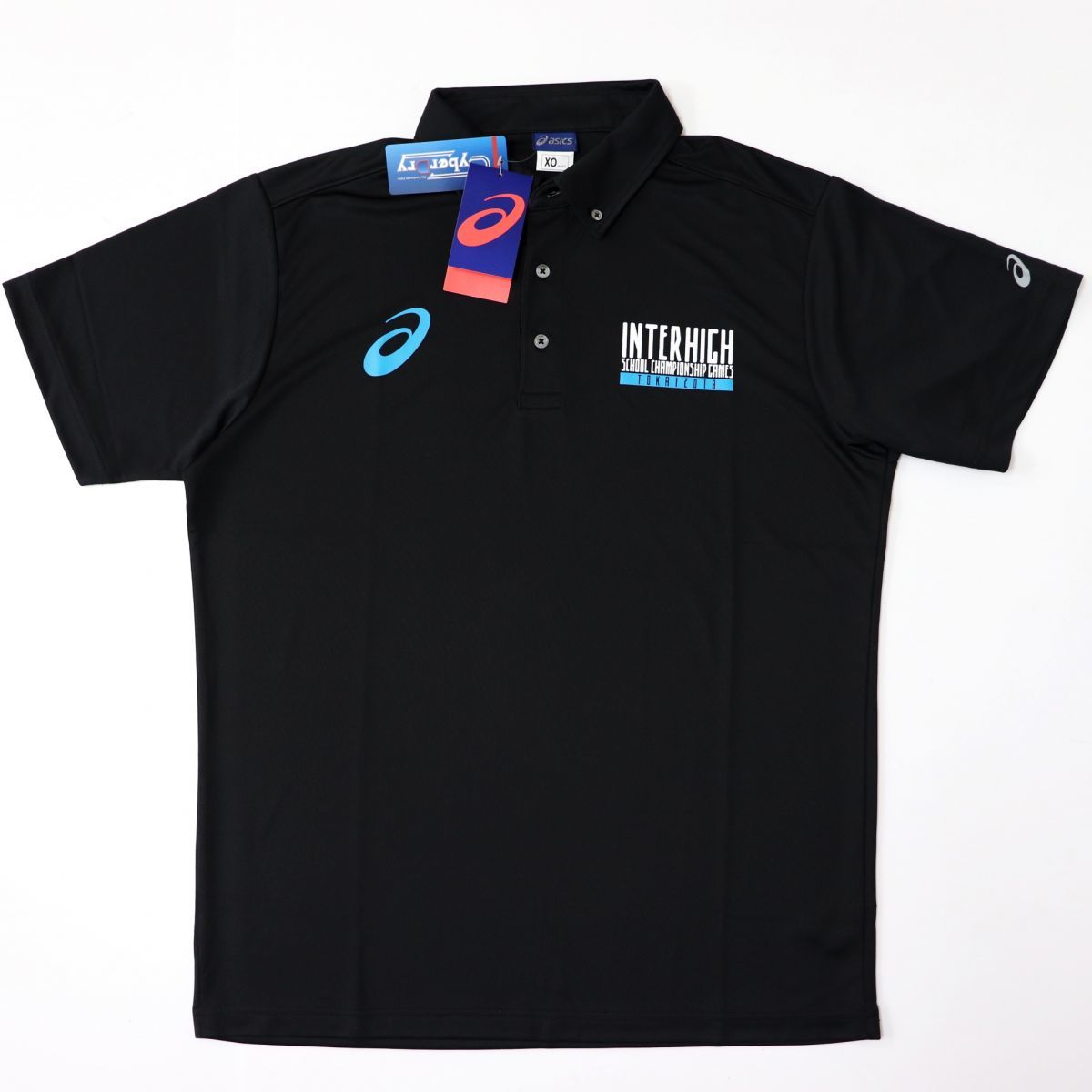 asics アシックス JAPAN INTERHIGH メンズ CYBERDRY ドライ 快適 ボタンダウン ポロシャツ 黒 XL8005 ...