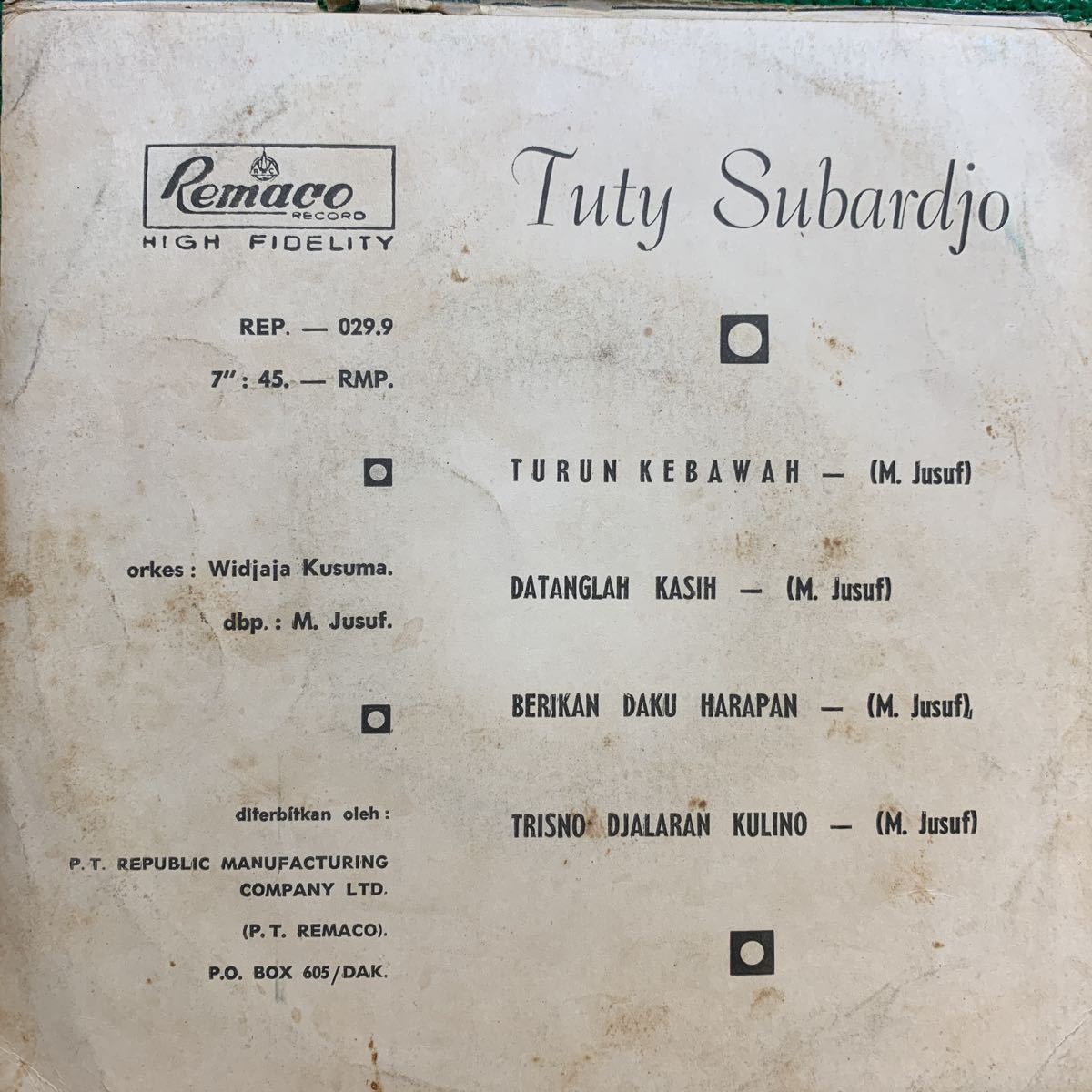 EP Indonesia Tuty Subardjo Turun Kebawah M. Jusuf Swing Cha Cha Cha ...
