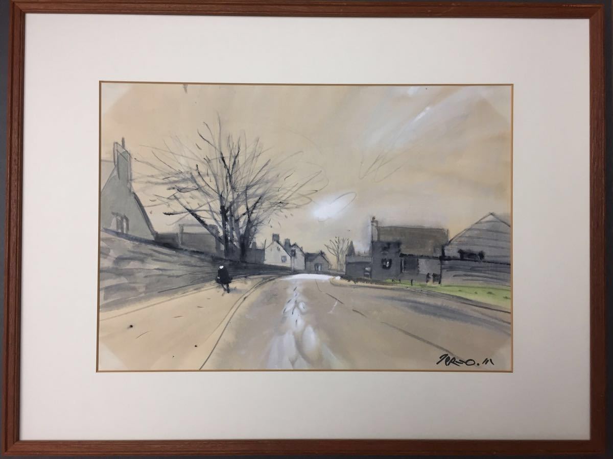 三宅 輝夫 郊外の道 10号 水彩 風景 肉筆 真筆 サイン 直筆 タイトル 風景画 真作 Miyake teruo 兵庫 イギリス ロンドン ...