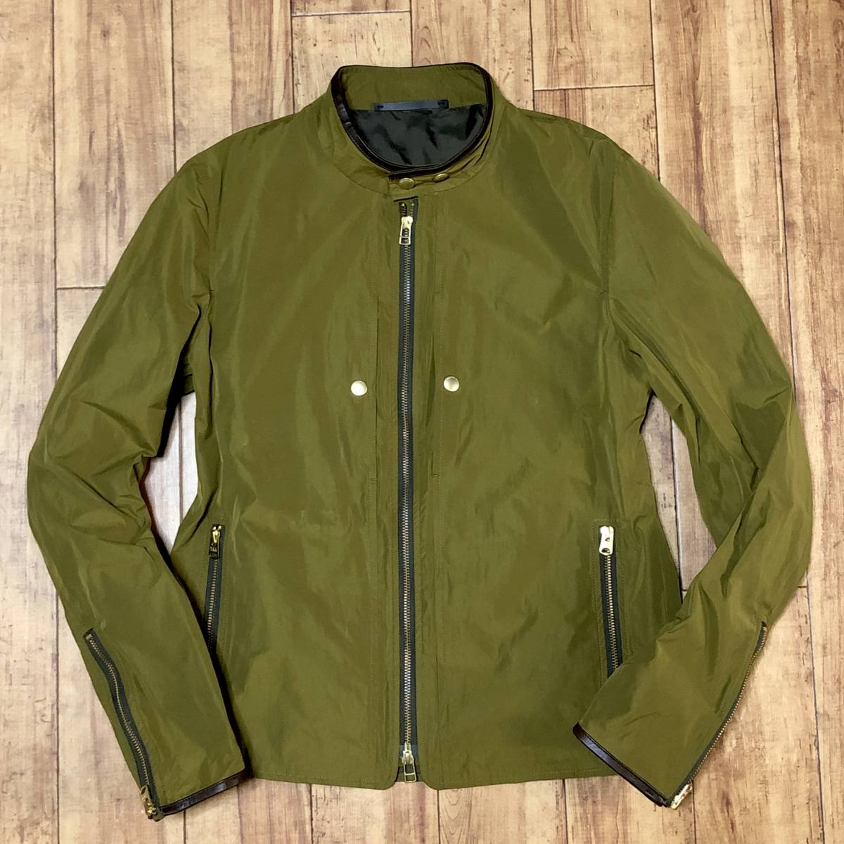 C04 PS ポールスミス 異素材の融合 PS Paul Smith シングル ライダース ジャケット Lサイズ カーキ系 レザー 切替 ベルト デザイン 秋冬(Lサイズ)｜売買された ...