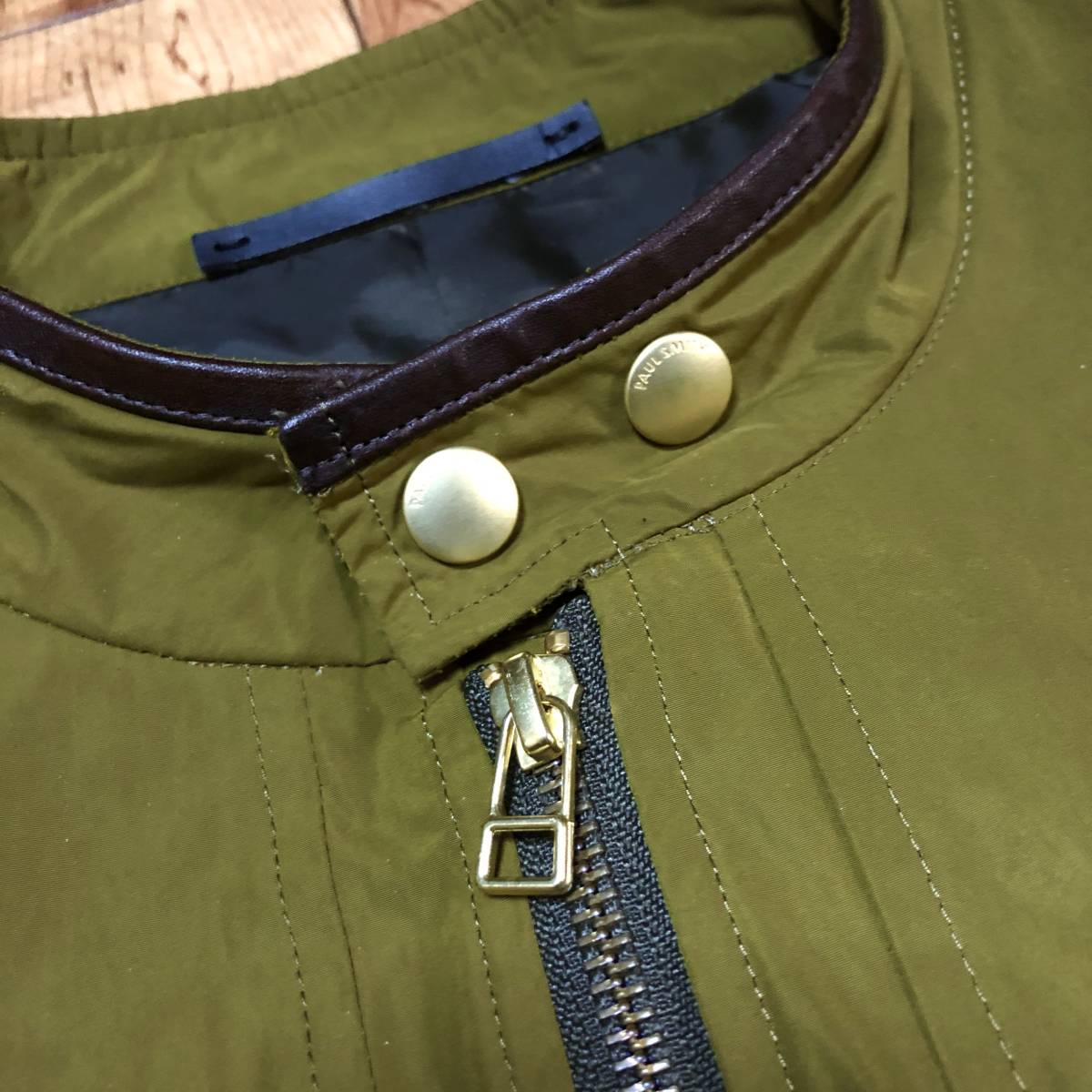 C04 PS ポールスミス 異素材の融合 PS Paul Smith シングル ライダース ジャケット Lサイズ カーキ系 レザー 切替 ベルト デザイン 秋冬(Lサイズ)｜売買された ...