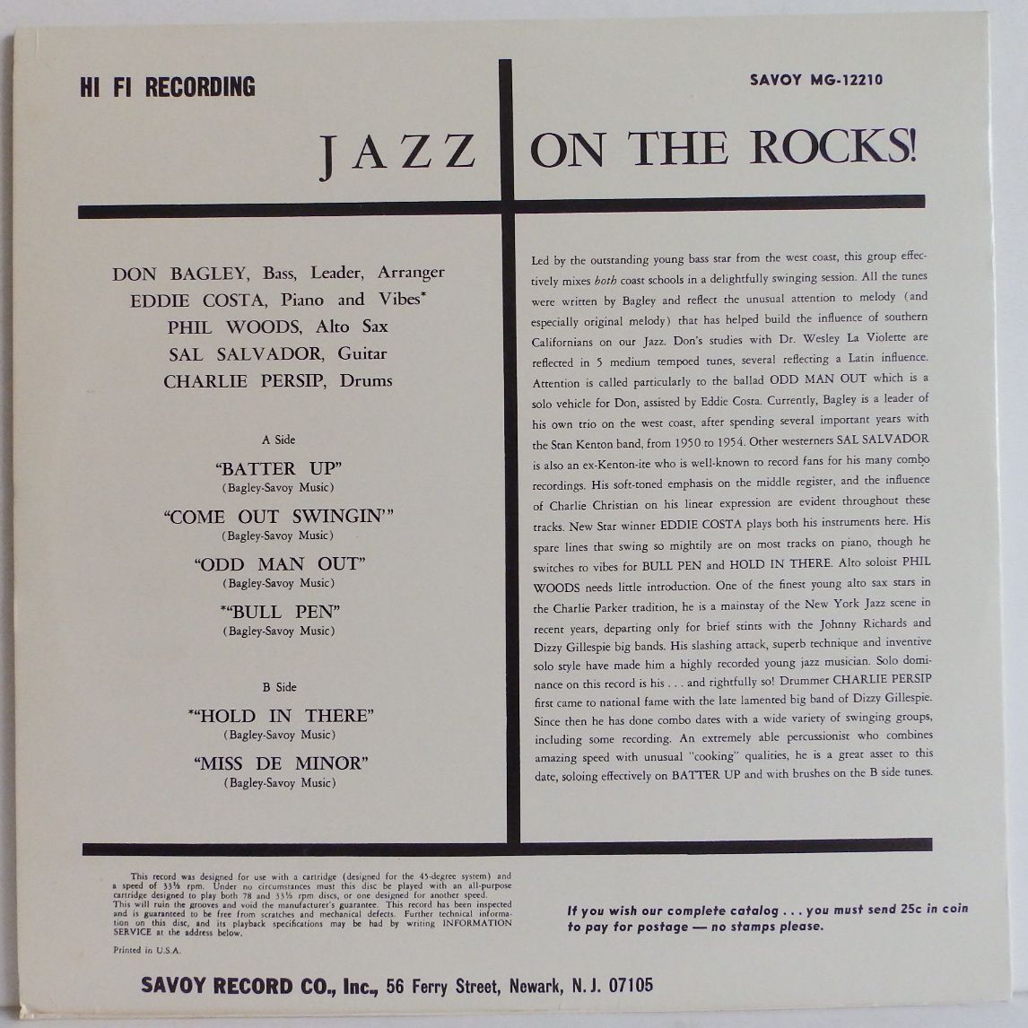 23010121; 廃盤 Savoy MONO US盤 DON BAGLEY jazz on the rocks PHIL WOODS ドン ...