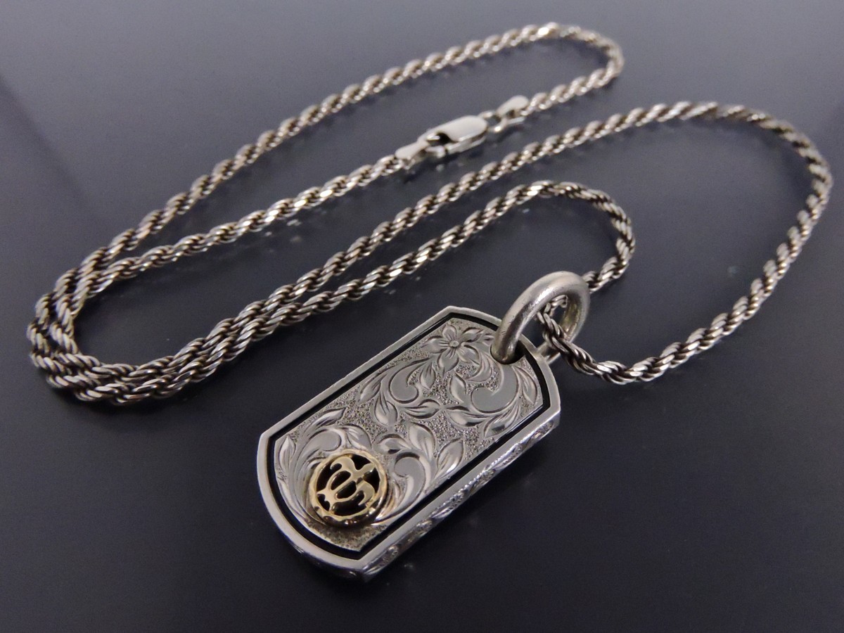 シルバー925 K14イエローゴールド hoo nigen gallery ペンダント ハワイアンジュエリー チェーン約51㎝(シルバー ...