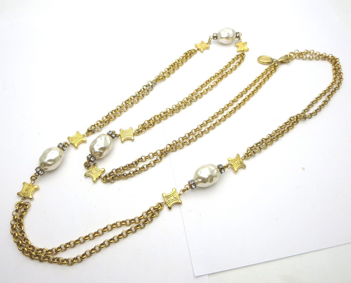 1000円スタート ネックレス CELINE セリーヌ チェーン マカダム イミテーションパール ゴールド 全長約78cm アクセサリー O4006(その他)｜売買されたオークション情報 ...