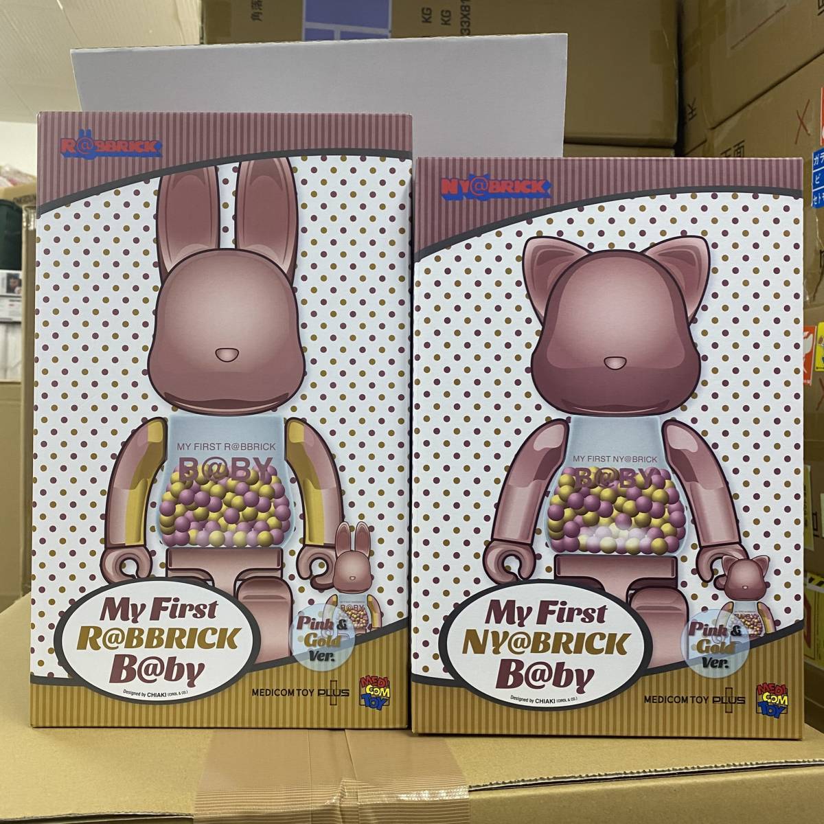 MEDICOM TOY MY FIRST R@BBRICK B@BY NY@BRICK B@BY 100%&400% PINK GOLD ...