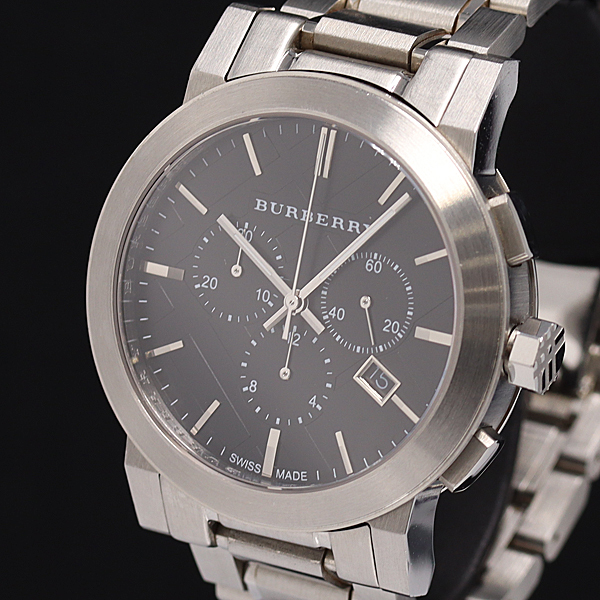 1円 稼働品 バーバリー スイス製 クロノグラフ デイト BU9351 黒文字盤 QZ メンズ腕時計 コマ1 箱付き 051A0113012 ...