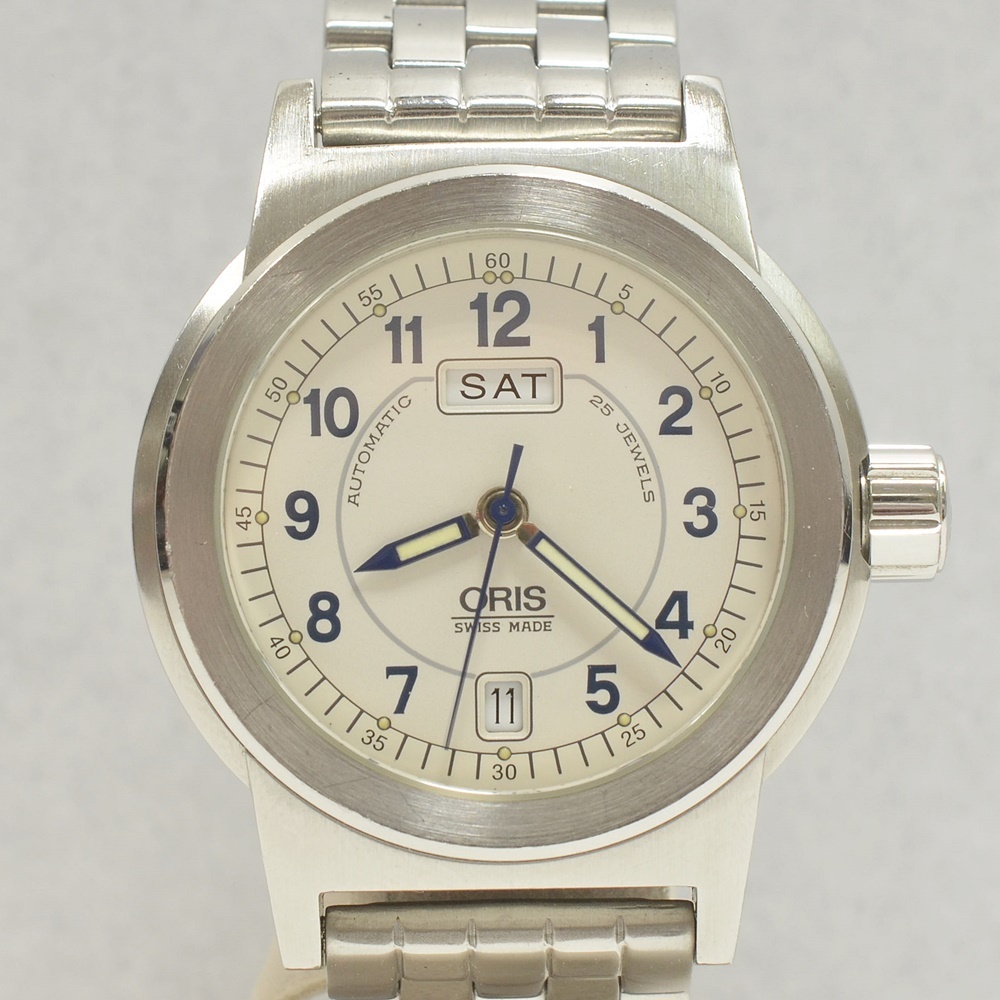 オリス ORIS 635 7500 デイデイト 自動巻き 腕時計 裏スケ 白文字盤 SS 純正ベルト 純正ラバーベルト付 稼働品 ya-1 ...