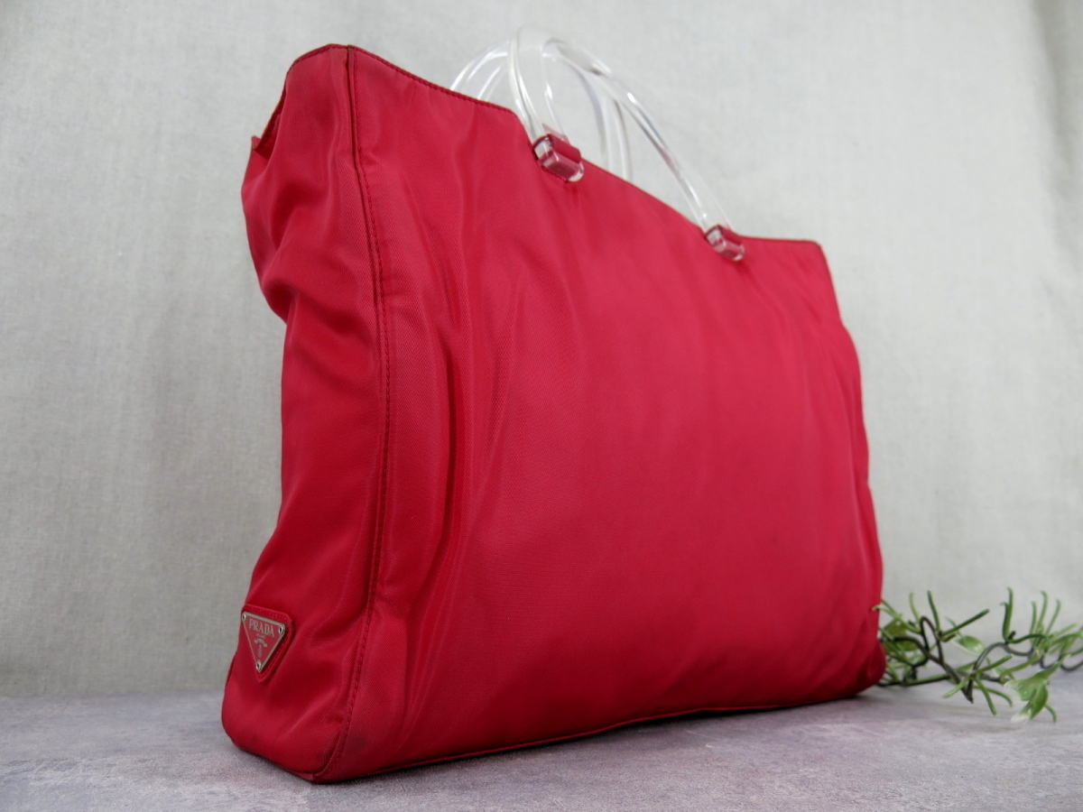PRADA プラダ ポコノ ナイロン プラスチックハンドル トート バッグ 赤 クリア イタリア製 腕掛け A4 収納 かばん C2348(トートバッグ)｜売買されたオークション情報 ...
