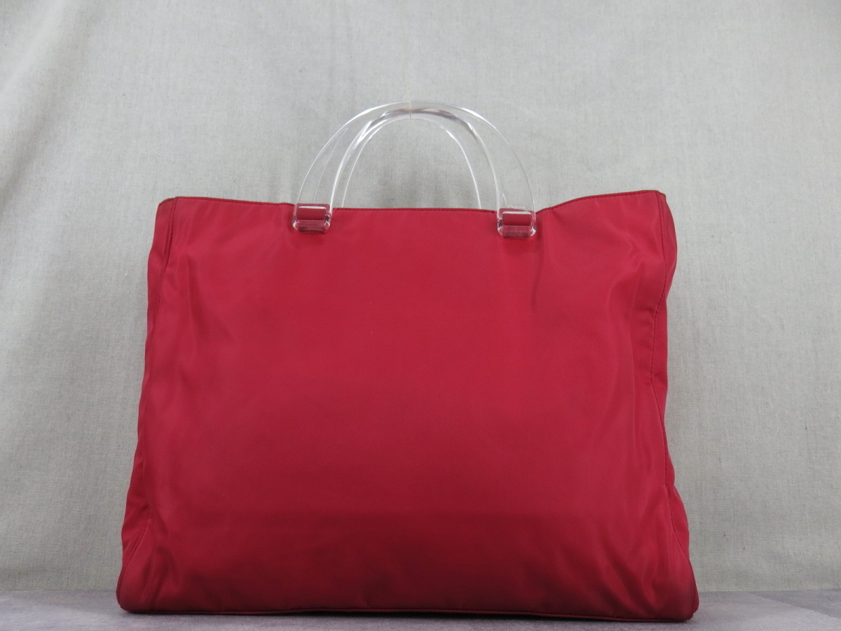 PRADA プラダ ポコノ ナイロン プラスチックハンドル トート バッグ 赤 クリア イタリア製 腕掛け A4 収納 かばん C2348(トートバッグ)｜売買されたオークション情報 ...