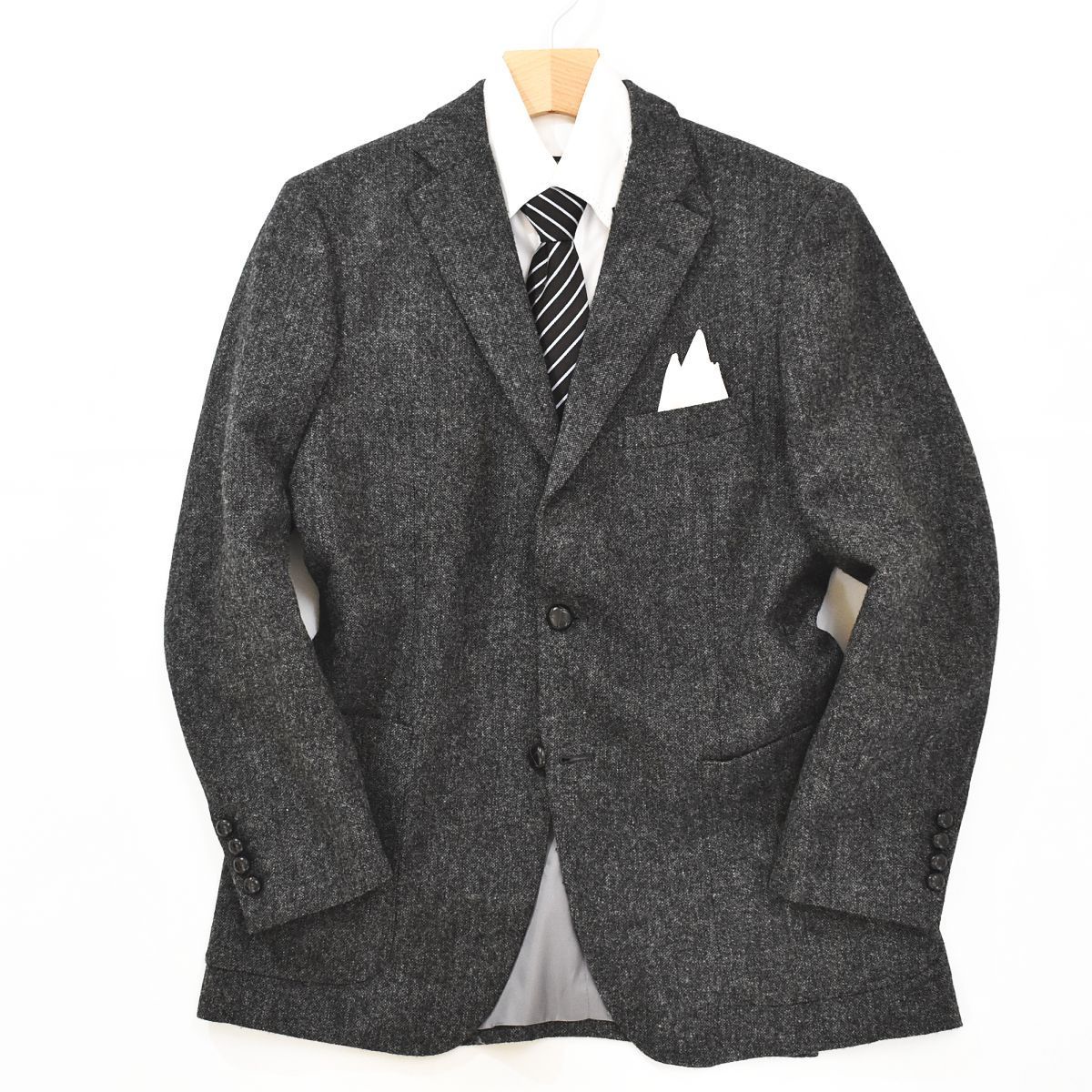 高級 MOON ツイード 生地 ターン Tern 段返り3B ウール テーラード ジャケット 96AB5 グレー ラペルド スーツ ムーン メンズ トラッド(Mサイズ)｜売買されたオークション ...