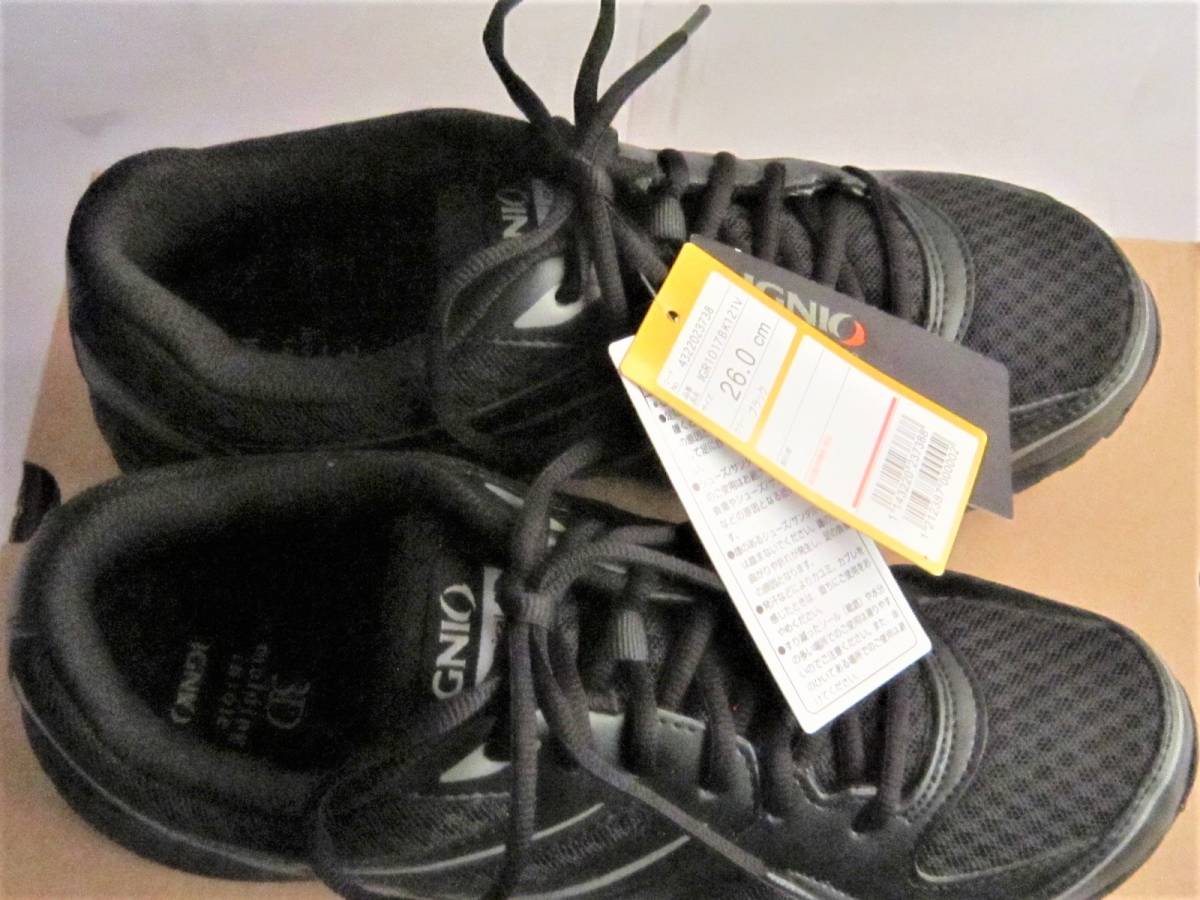ー IGNIO イグニオ ランニング シューズ メッシュ ブラック 26㎝3D molding insole タグ付き ー(26.0cm ...