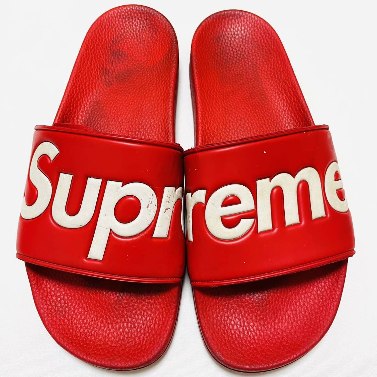 Supreme Sandals Red White 28cm US10 14ss 赤 白 サンダル エンボスロゴ シャワーサンダル デカロゴ ...