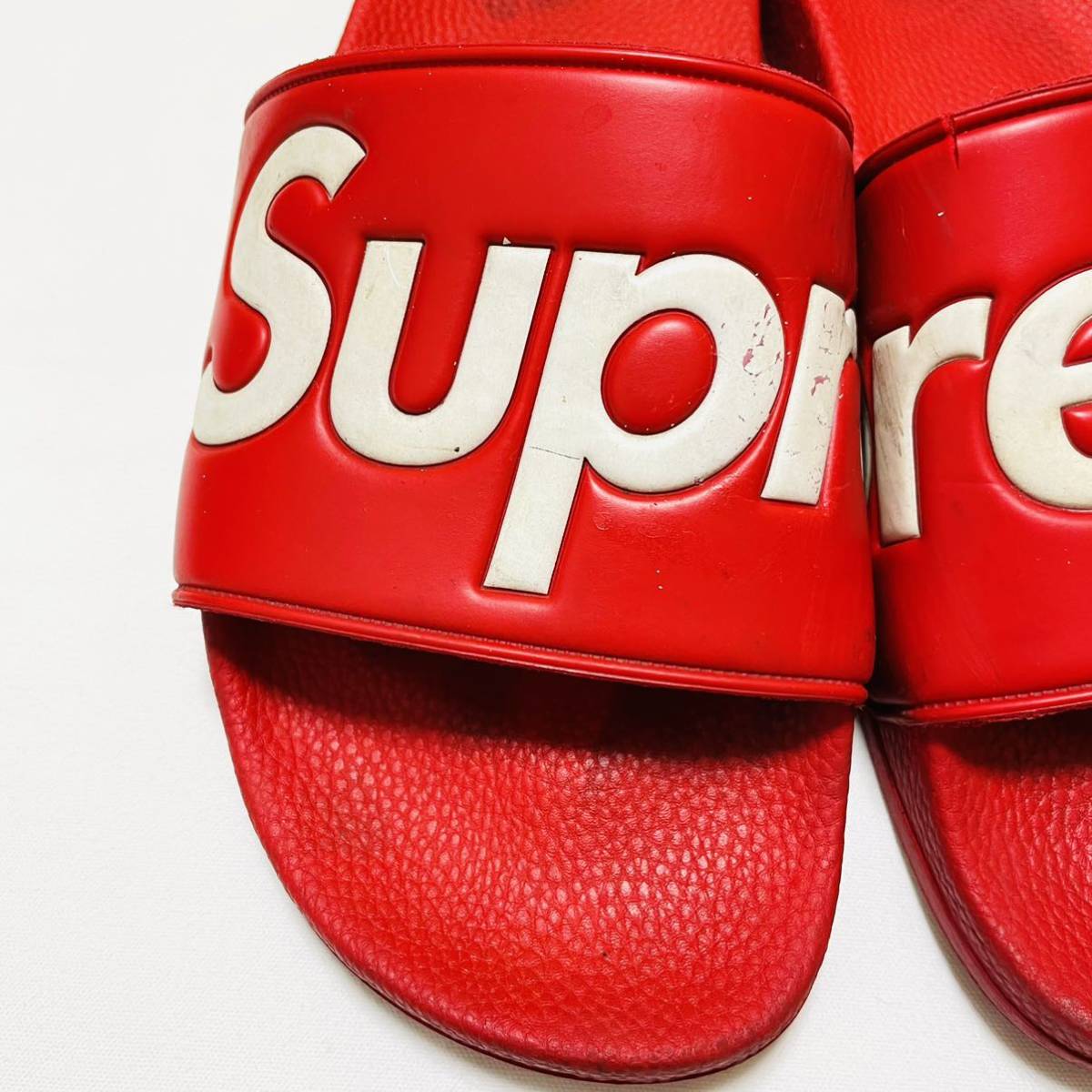 Supreme Sandals Red White 28cm US10 14ss 赤 白 サンダル エンボスロゴ シャワーサンダル デカロゴ ...