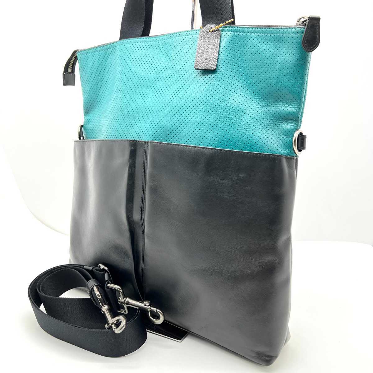 1円 極 コーチ COACH 2way トートバッグ ショルダーバッグ パンチング 牛革 F57569 CHARLES FOLDOVER ...