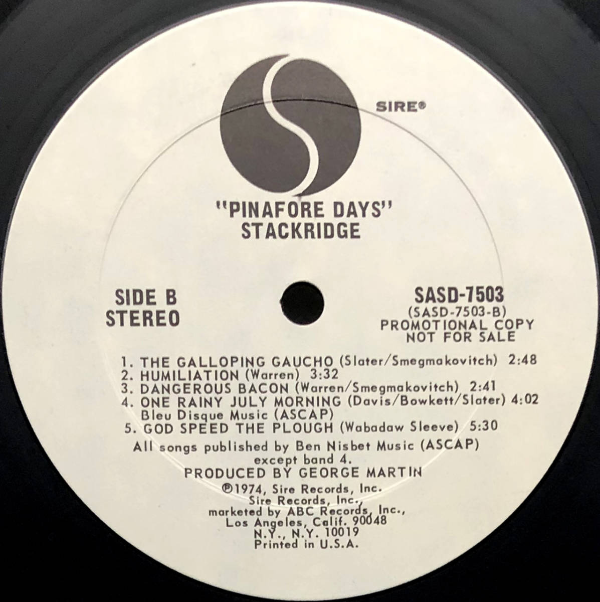 US ORIG 白プロモ LP STACKRIDGE/Pinafore Days 1974年 初回マト1 STERLING RL刻印 高音圧 Pro.GEORGE MARTIN 田園の ...