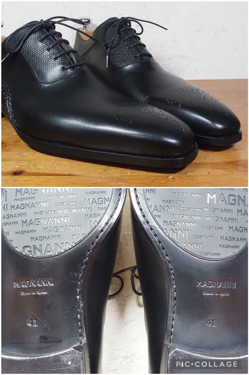 試し履きのみ/ SPAIN製 MAGNANNI/マグナーニ オパンケ製法 ドレスシューズ 41 26cm相応 ブラック /santoni ...