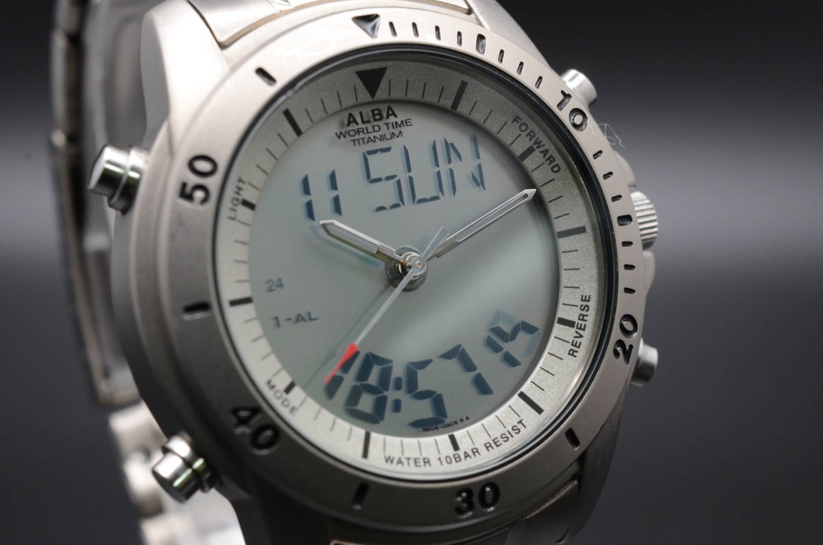 SEIKO セイコー ALBA アルバ NX04-0AD0 チタン メンズ ワールドタイム デジアナ 電池交換済 腕時計 現状品 k-0207 ...