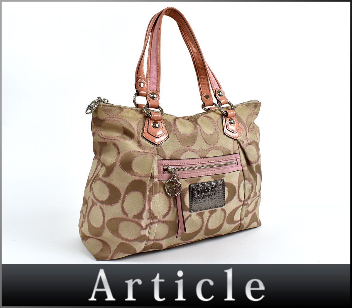 131835 COACH コーチ シグネチャー トートバッグ ショルダーバッグ 鞄 F16289 キャンバス パテントレザー ベージュ ピンク レディース/ B(トートバッグ)｜売買された ...