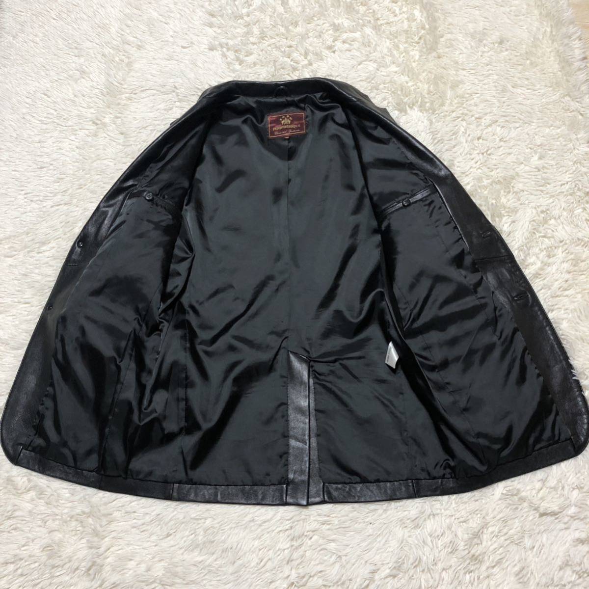 1円〜 渋さの極み PERIPHERIQUE ラムレザー テーラードジャケット 42 L位 ブラック 黒 羊革 本革 リアルレザー(Lサイズ ...