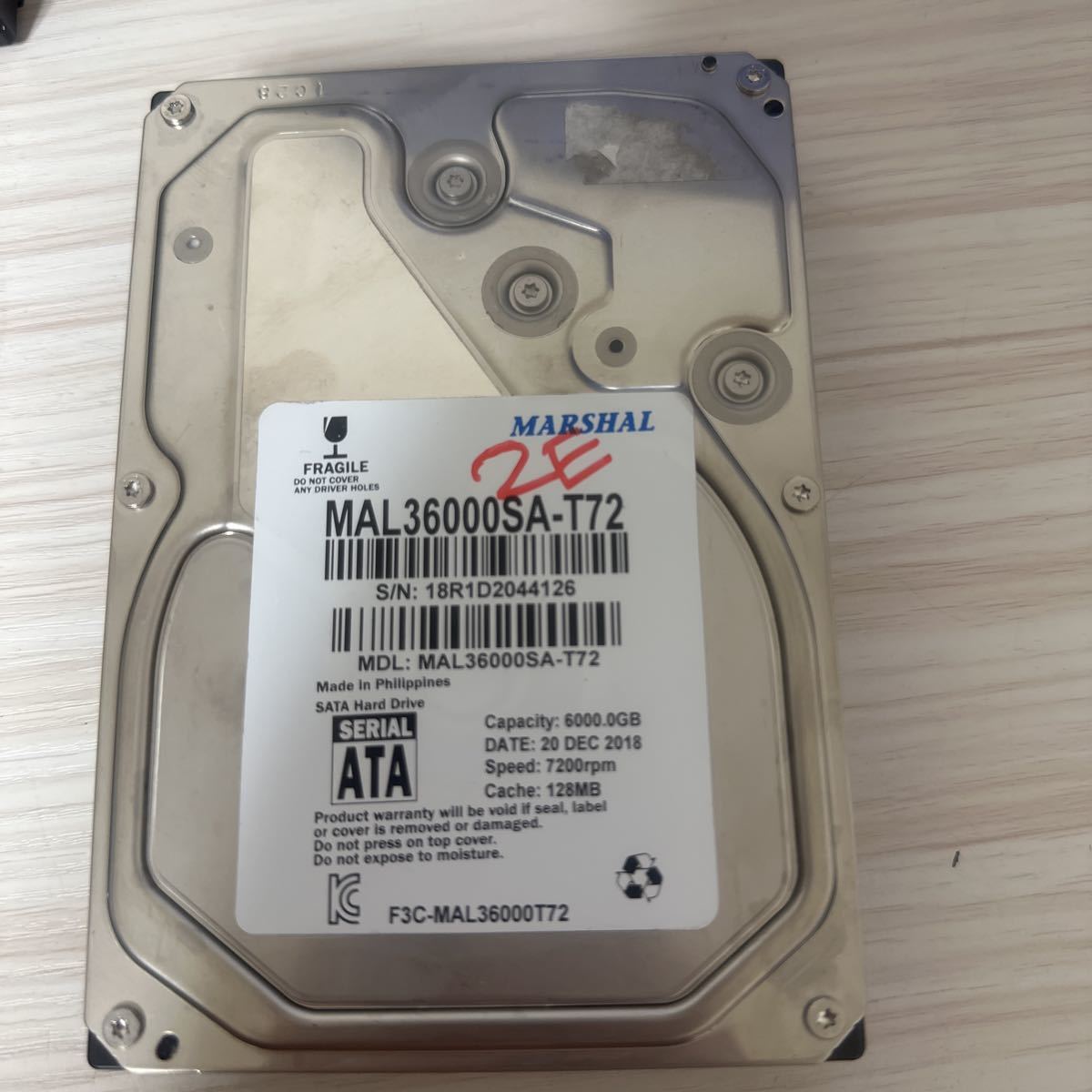 Y479: 動作ジャンク注意品/条件付き MAL36000SA-T72 6TB 7200rpm SATA MARSHAL 3.5インチHDD ...