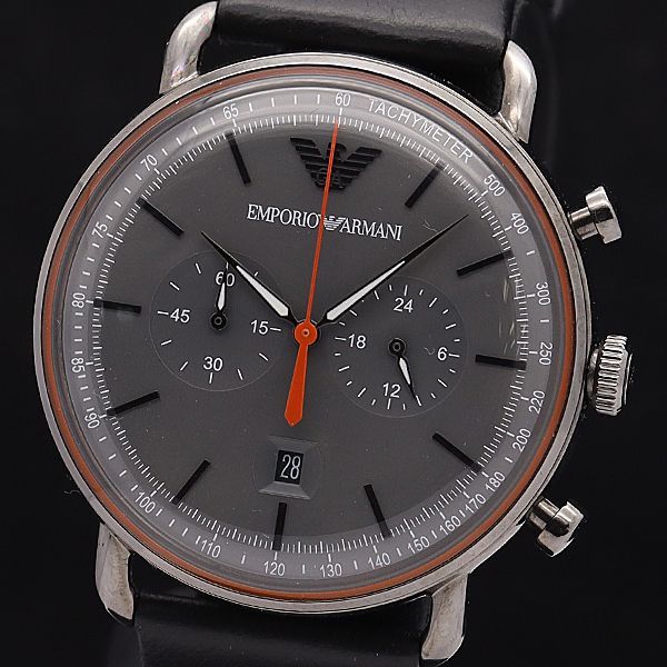 1円 稼働 箱付 エンポリオアルマーニ QZ AR-11168 シルバー文字盤 クロノ デイト メンズ腕時計 XYZ 9573000(FHB ...