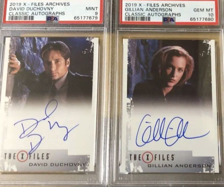 デイビッド ドゥカヴニー ジリアン アンダーソン 直筆サインカード x-files PSA 9 10 david duchovny ...