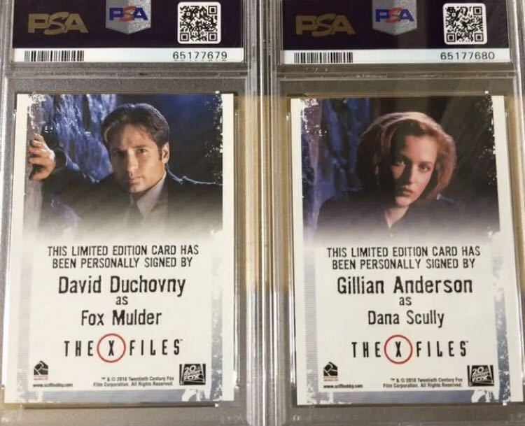 デイビッド ドゥカヴニー ジリアン アンダーソン 直筆サインカード x-files PSA 9 10 david duchovny ...