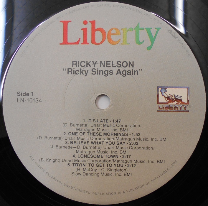 品 Ricky Nelson リッキー ネルソン/Ricky sings again LP Rick Nelson リック ネルソン(R ...
