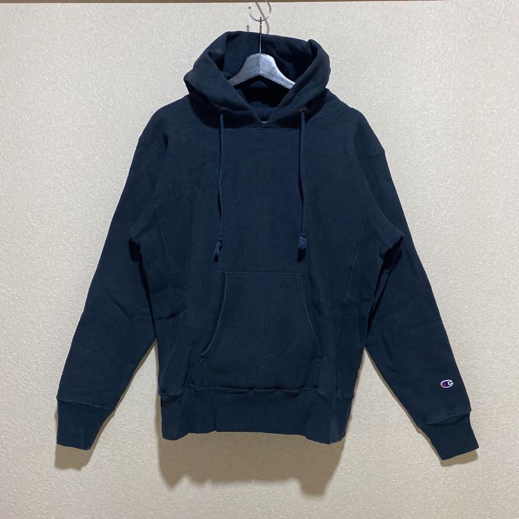 XL Champion USA製 赤タグ スウェット パーカー アメリカ製 チャンピオン リバースウィーブ 染み込み カレッジ 無地 ネイビー ...