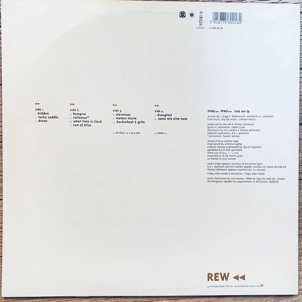 The Orb & Robert Fripp /UKオリジナル2LP / 試聴済 / レア盤 FFWD / FFWD // King ...