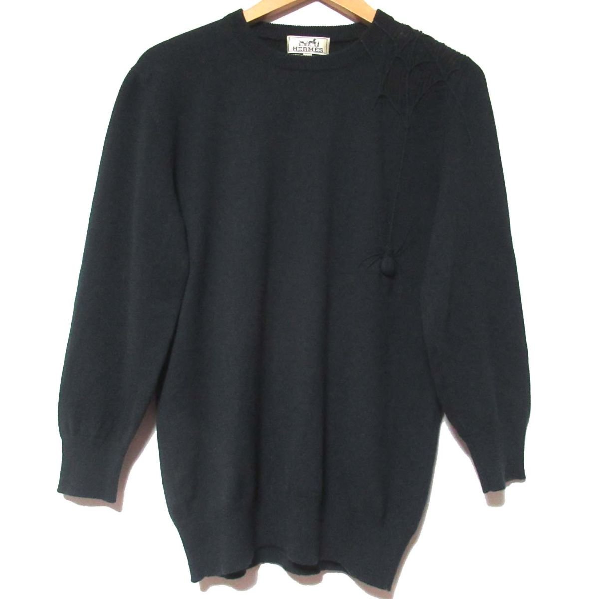 14AW 名作 HERMES エルメス 蜘蛛 スパイダーモチーフ 長袖 カシミヤ ニット セーター XSサイズ 黒 ブラック C0201 ...