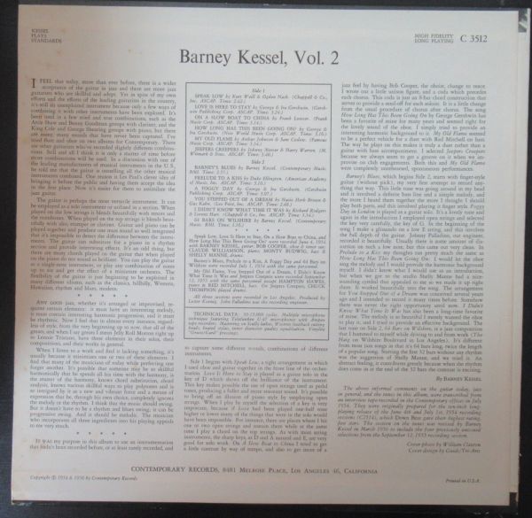 JAZZ LP/US盤/CONTEMPORARY RECORD/DG/スリーブ付き/Barney Kessel - Kessel Plays ...