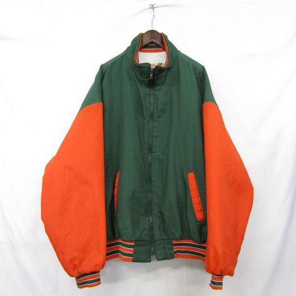 サイズ XL swingster ナイロンジャケット スタジアムジャンパー グリーン オレンジ 裏地有 中綿 スウィングスター 古着 ...