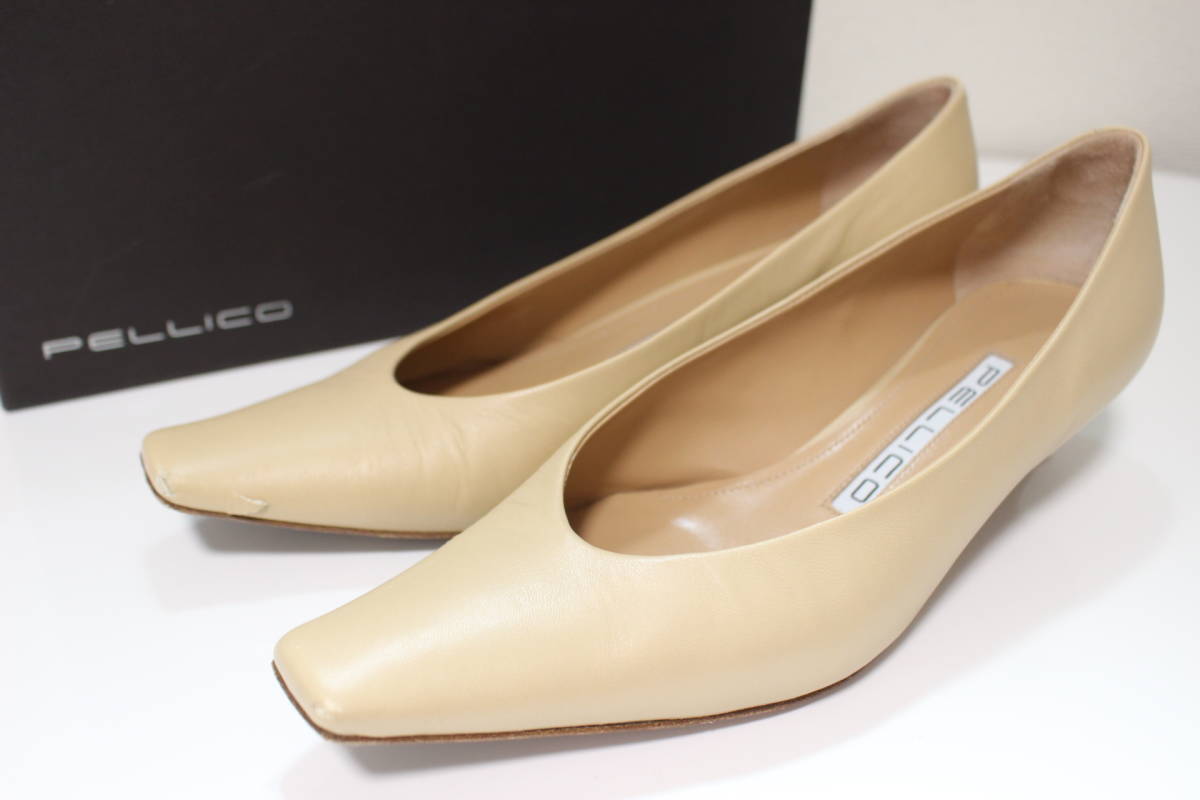 D513 PELLICO ペリーコ DAMA スクエアトゥ レザー パンプス シューズ ヒール 靴 ベージュ 36 約23cm 定価￥48000 ノーリーズ購入品(ブラウン系)｜売買された ...
