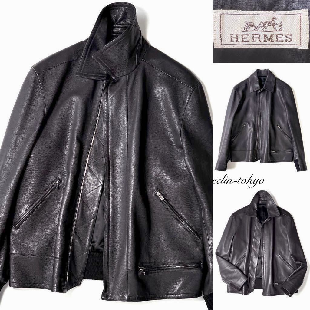 E2545 HERMES エルメス 抜群に美しいダークグレー系 レザー ライダース ジャケット リブニット 世界最高峰のメゾンによる美しい染色(ジャンパー、ブルゾン)｜売買されたオークション ...