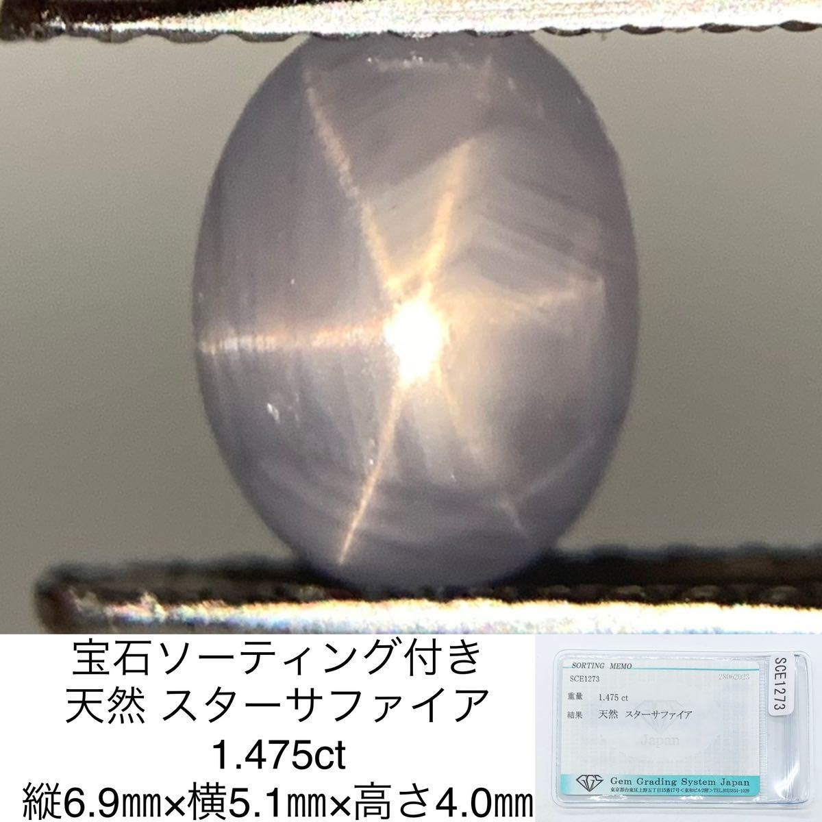 宝石ソーティング付き 天然 スターサファイア スターサファイヤ 1.475ct 縦6.9㎜×横5.1㎜×高さ4.0㎜ 2125Y(サファイア ...