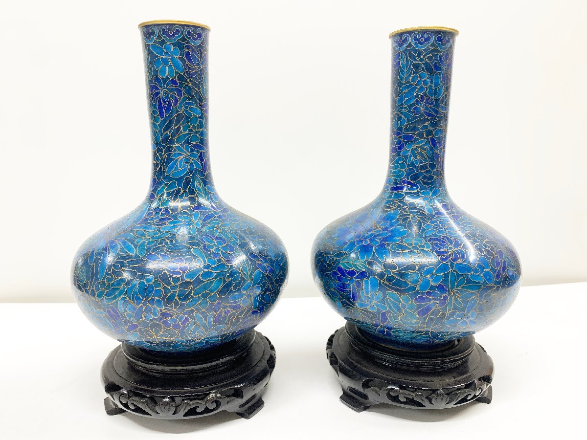 JINGFA ジンファ 七宝焼 花瓶 中国美術 花 はな レトロ 花柄 アンティーク 古美術 レトロ 2点セット オブジェ 置物(その他 ...