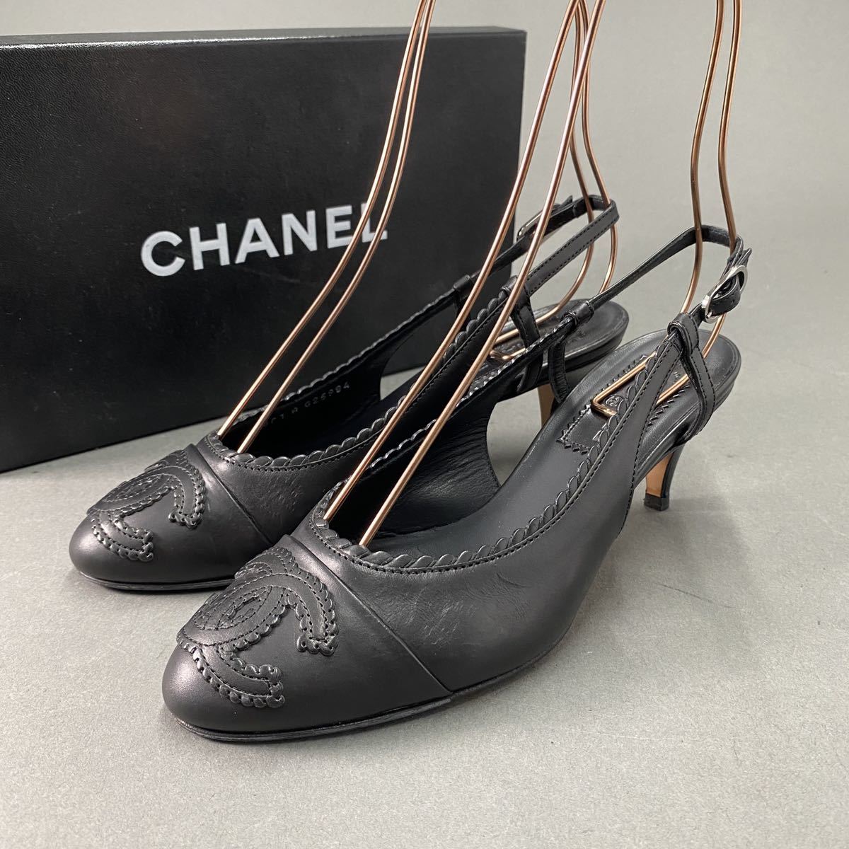 1j2i5 イタリア製 CHANEL シャネル ココマーク レザー ヒール ストラップ パンプス ミュール 36 23cm ブラック レディース 女性用(23.0cm)｜売買されたオークション ...
