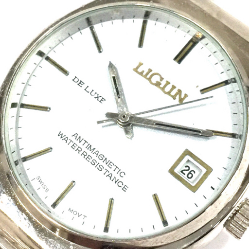 LIGUN ペアウォッチ ラウンド デイト デラックス DE LUXE シルバー金具 自動巻き メンズ レディース 稼働 付属有(アナログ ...